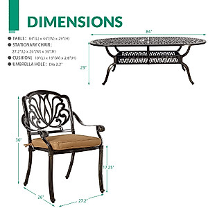 VIVIJASON 9-Piece Outdoor Furniture Dining Set, All-Weather Cast Aluminum Patio Conversation Set, Include 8 Cushioned Chairs and an Oval Table with Umbrella Hole for Balcony Lawn Garden Backyard