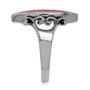 Silvershake Created Red Coral Inlay White Gold Plated 925 Sterling Silver Filigree Ring Size 8