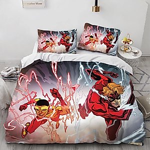 LHASA Flash Hero Duvet Covers Soft Microfiber Washed Duvet Cover Set 3 Pieces with Zipper Closure. (06,Full (79"x90"))