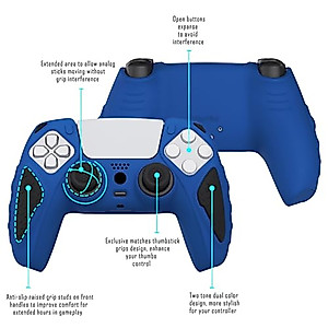 PlayVital Knight Edition Blue & Black Two Tone Anti-Slip Silicone Cover Skin for ps5 Controller, Soft Rubber Case for ps5 Wireless Controller with Thumb Grip Caps