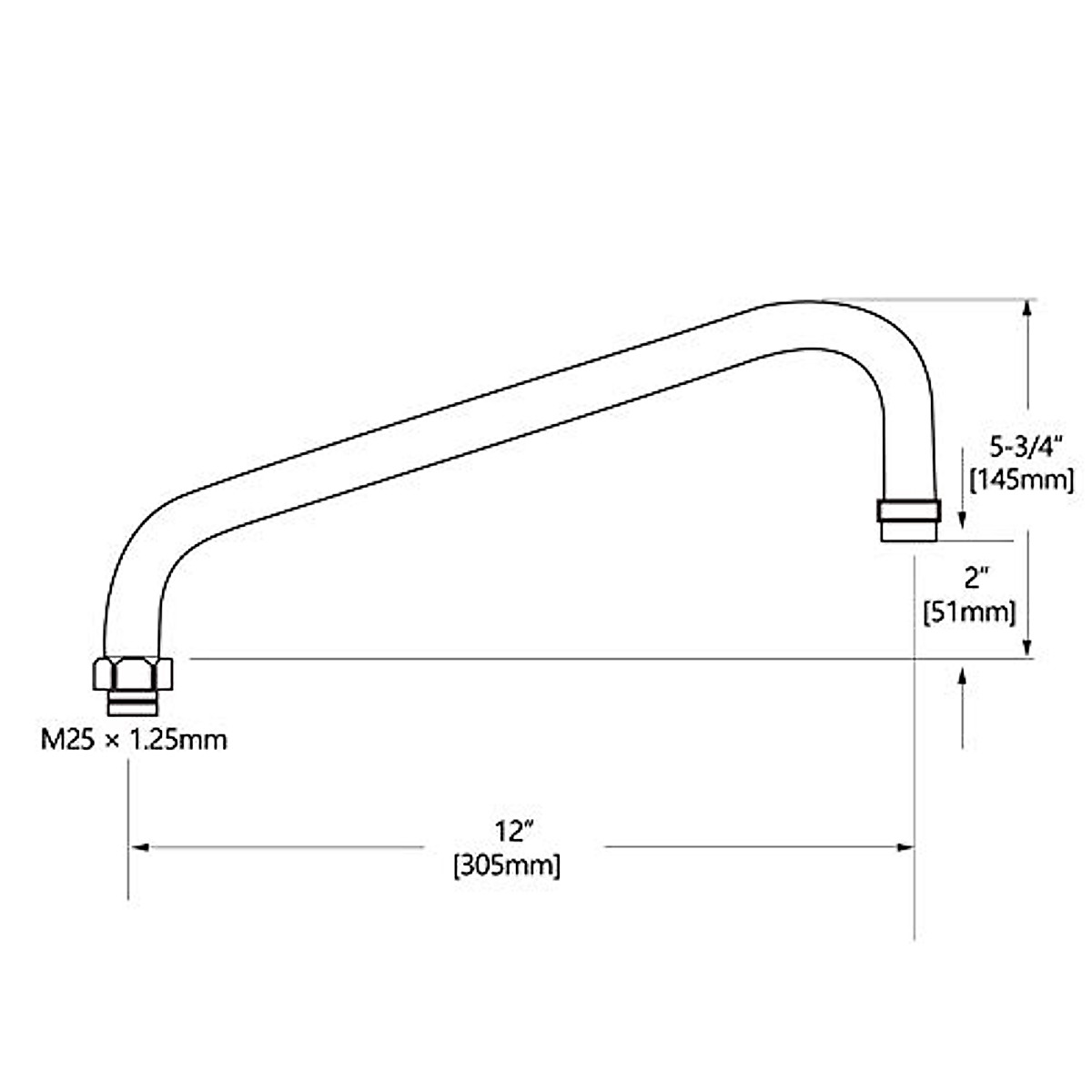 KWODE Swivel Swing Nozzle Spout 12 Inch Replacement Kit for Commercial Kitchen Sink Faucet Stainless Steel Add-on Spout Fits for 2 or 3 Bay Compartment Sinks, Chrome Finish (M25*1.25mm)