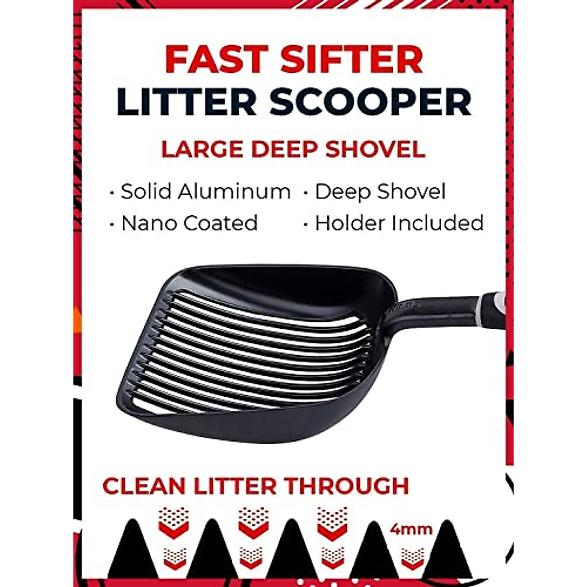 iPrimio Cat Litter Scooper with Deep Shovel -Easy Cleaning Litterbox - Modern Scooper Holder -Works with All Metal and Plastic Scoopers