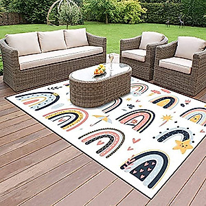 BAISTSAELER Large Area Runner Rug Movie Mat Cute Weather Elements Childish Boho Rainbows and Clouds Doodle Non-Slip Floor Mat Doormats Indoor Outdoor Carpet Mat Nursery Throw Rug Patio Mat,63 x 95 in