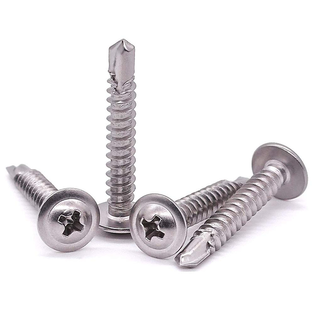 (50 pcs) #10 x 1-1/4" Stainless Wafer Head Self Drilling Screw, Modified Truss Head Self Driller, Phillips Drive Sheet Metal Tek Screws, 410 Stainless Steel, #2 Drilling Point, Dovetail