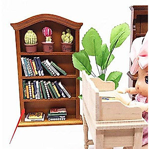 EatingBiting Adult scene 1:12 Handmade Dollhouse Miniature Furniture Wooden Bookcase Wood Shelf Cabinet Mini Wooden Pretend Play Four Floors Bookshelf Toy Dollhouse Furniture Accessory Doll House Deco