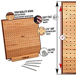 Olikraft Handcrafted Wooden Blocking Board - Excellent Gifts for Knitting Crochet and Granny Squares Lovers - Full Kit with 50 4-inches Stainless Steel Rod Pins, Stand Included (8 inches)