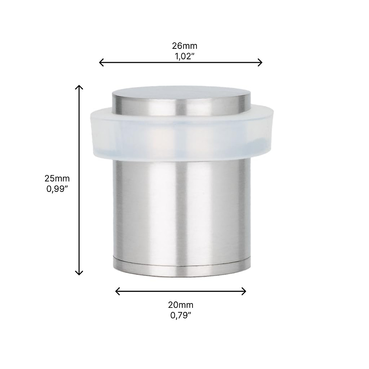 EVI | Pack 2 Doorstops | 20x25mm | Threaded Base | White Rubber | Stainless Steel | Includes Screw + Fastening Plug | Mod. I-181-BCB