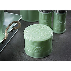 TableCraft's Coca-Cola Jadeite Salt Cellar with Lid 4.25 x 4.25 x 3.75", Green