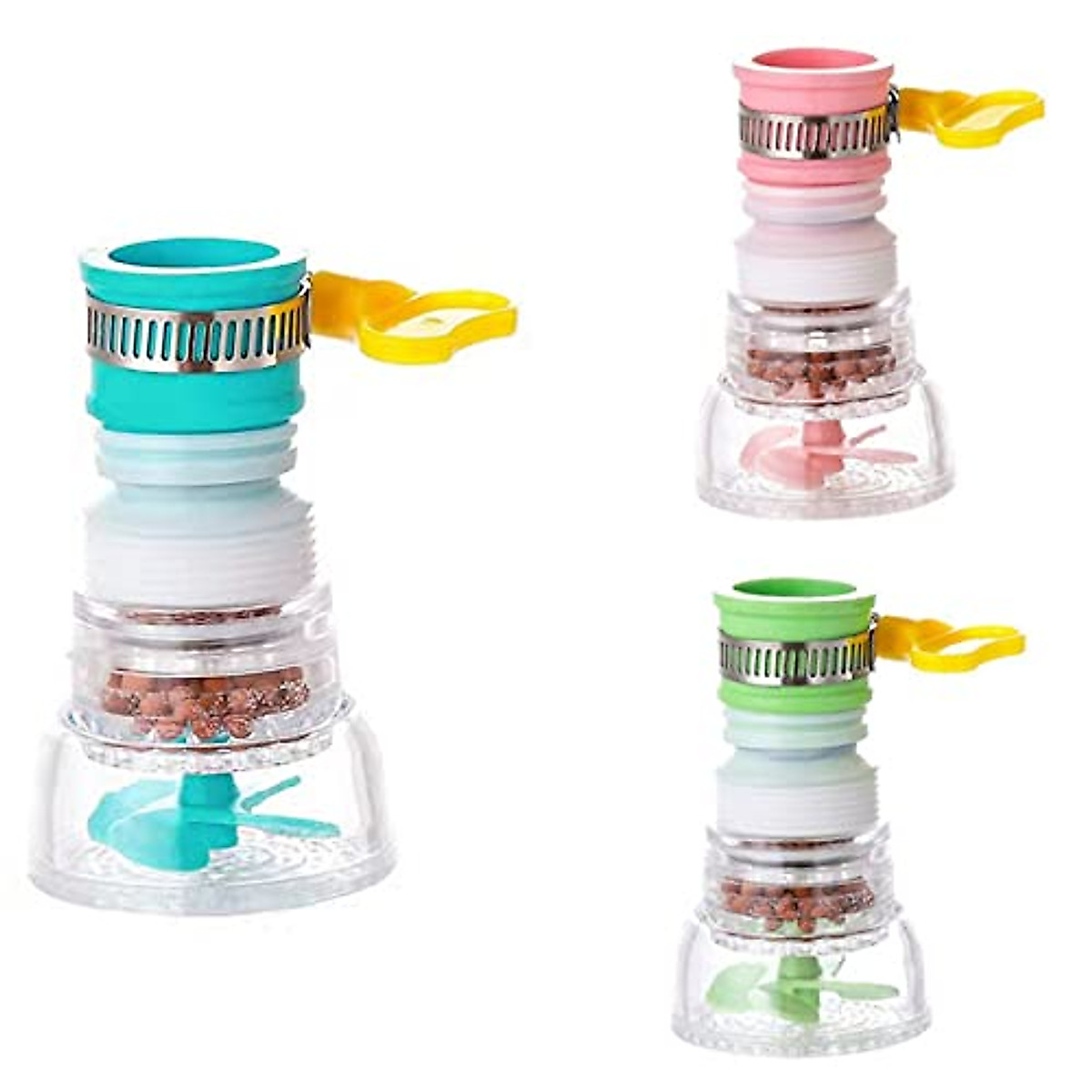 HUAFEI Faucet telescoptor, 720 degree splash faucet water filter made of soft PVC rubber, bamboo carbon zeolite and carbon for faucet nozzles, 3 only (Blue, pink, green)