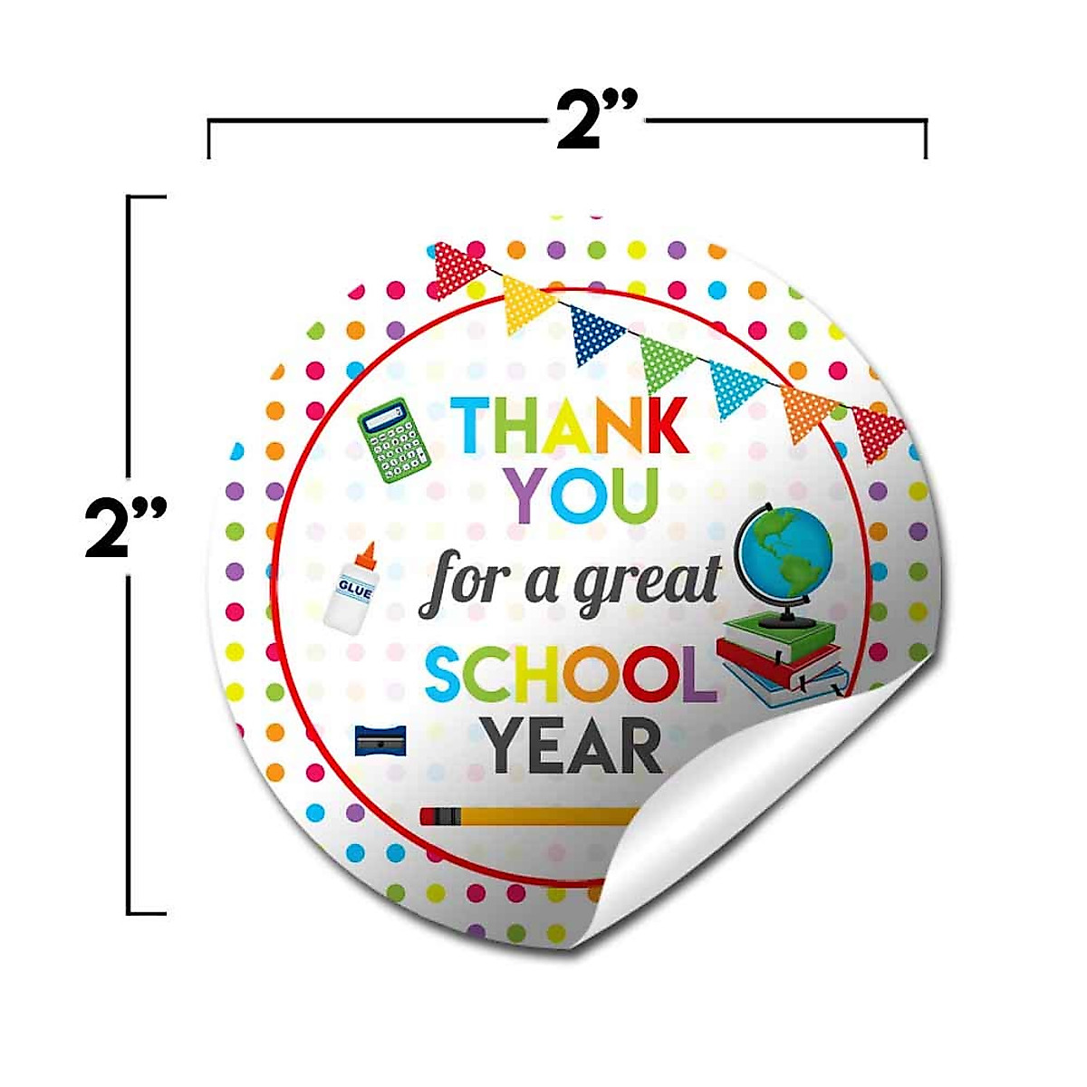 Thanks for a Great School Year Teacher Appreciation Thank You Sticker Labels, 40 2" Party Circle Stickers by AmandaCreation, Great for Envelope Seals & Gift Bags