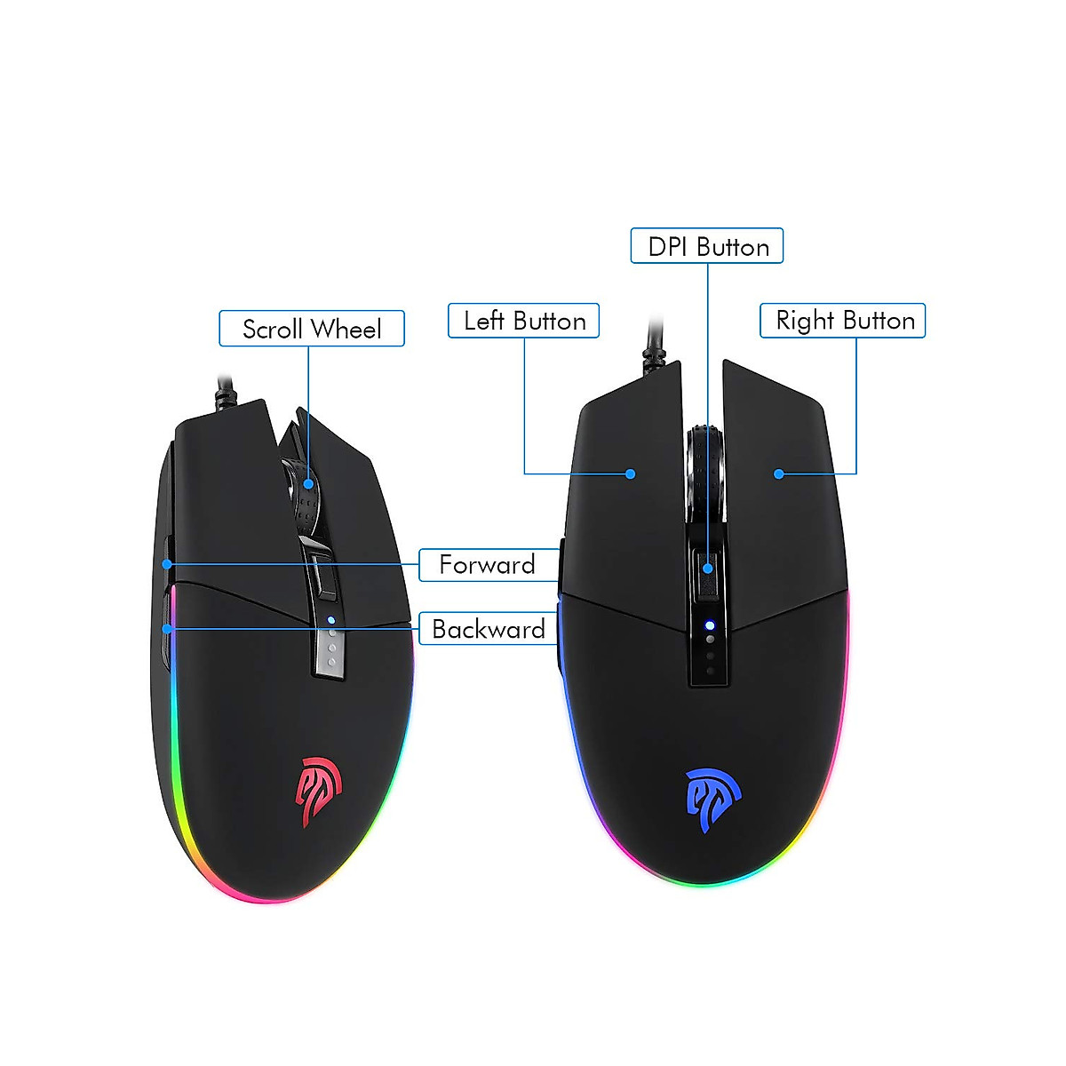EasySMX V50 RGB Wired Gaming Mouse, Ergonomic Computer Mouse with 5 Programmable Buttons, 22 Preset Macros for PUBG, 5 DPI Settings, LED Backlit USB Mouse for Laptop/PC/Windows/Linux/Mac