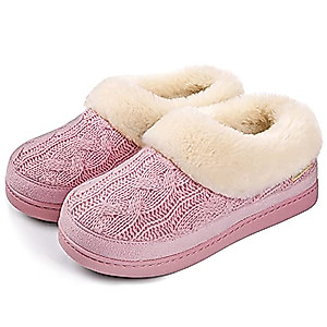 HomeTop Women's Comfortable Memory Foam Loafer House Shoes Warm Fuzzy Plush Winter Slipper with Anti-Skid Rubber Sole (8, Pink)