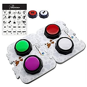 RIBOSY Soundboard, 4 Recordable Buttons with 2 Mats and 25 Stickers - Record and Playback Any Custom Message to Teach Your Dog Voice What They Want