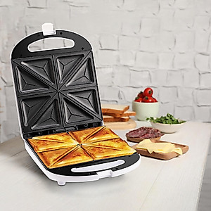 Pukomc Breakfast Sandwich Maker, 4-Slice Sandwich Press with Non-Stick Plates,Grilled Cheese Maker, Indicator Lights, Cool Touch Handle, Easy to Clean and Store