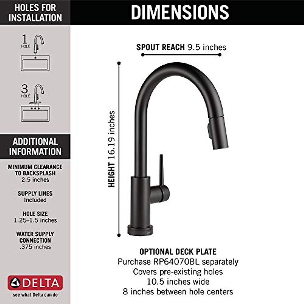 Delta Faucet Trinsic Matte Black Kitchen Faucet Touch, Touch Kitchen Faucets with Pull Down Sprayer, Kitchen Sink Faucet, Kitchen Faucet Black, Touch2O Technology, Matte Black 9159T-BL-DST