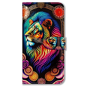 Bcov Galaxy S23 FE Case,Colorful Lion Mandala Flower Leather Flip Phone Case Wallet Cover with Card Slot Holder Kickstand for Samsung Galaxy S23 FE