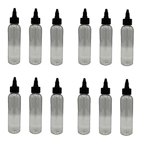 Natural Farms 4 oz Clear Cosmo Plastic Bottles -12 Pack Empty Bottle Refillable - BPA Free - Essential Oils - Aromatherapy | Black Twist Top Cap - Made in the USA