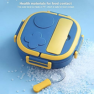 SYCOOVEN Bento Lunch Box, 550 ml Multi Grids Stainless Steel Lunch Box with Leakproof Lid & Spoon, Portable Durable Lunch Container for Kids Adults Toddler, Car, Home, School, Office(blue)