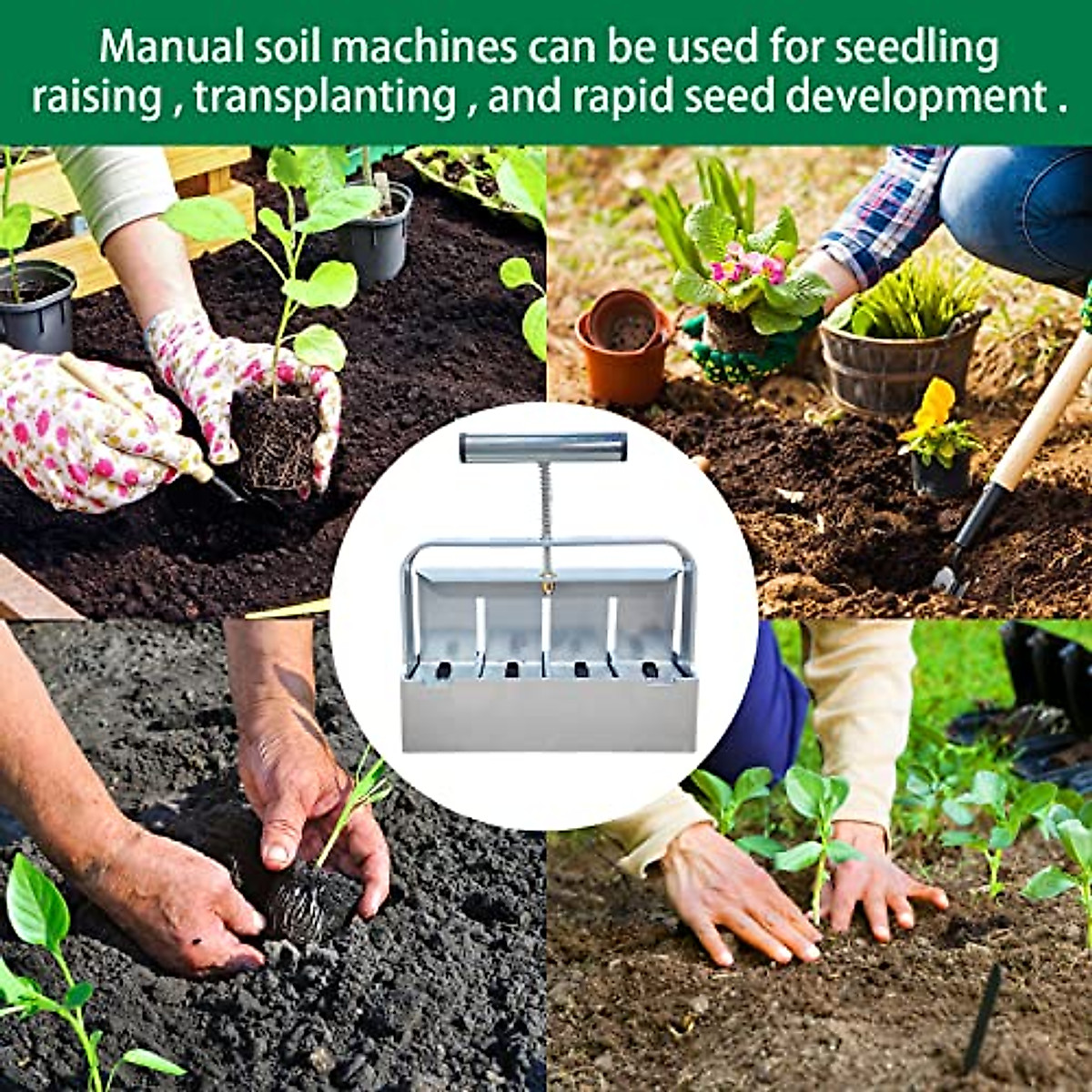 Upgraded Genuine Soil Block Maker, Handheld Seeding Soil Blocker, Soil Blocking Tool, Quad Soil Blocker – Come with 12Pcs of Seed Pins