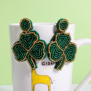 St Patricks Day Earrings Dangling Beaded Green Shamrock Earrings Handmade Lucky Clover Beer Glass Leprechaun Teardrop Drop Dangle Earrings Funny Irish Holiday Jewelry Gift for Women
