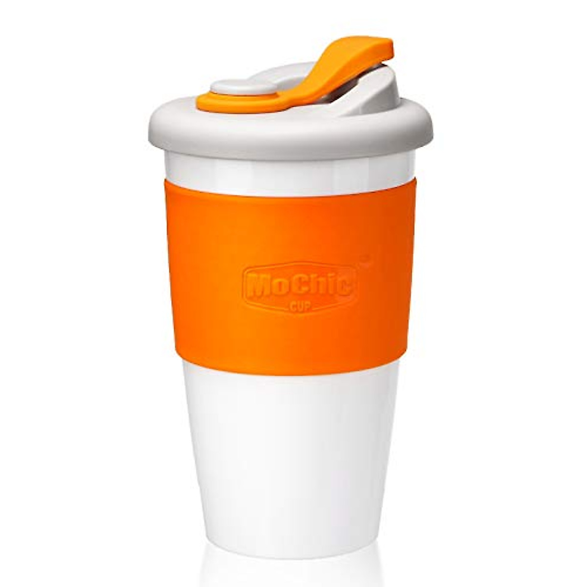 MOCHIC CUP Reusable Coffee Cup with Lid Portable Travel Mug with Non-Slip Sleeve BPA Free Dishwasher and Microwave Safe Friendly Coffee Mug (Orange,16oz)