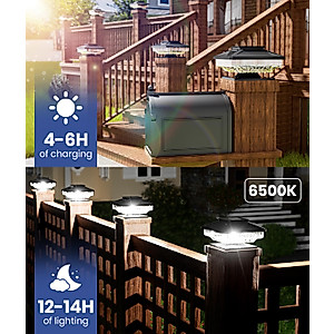 6 Pack Solar Post Cap Lights,[NOT Hollow Post],Bright White Solar Post Lights Outdoor Waterproof Fence Post Cap Lights, Outside Post Lights Solar Powered Deck Lights for 4x4 5x5 6x6 Wood Posts