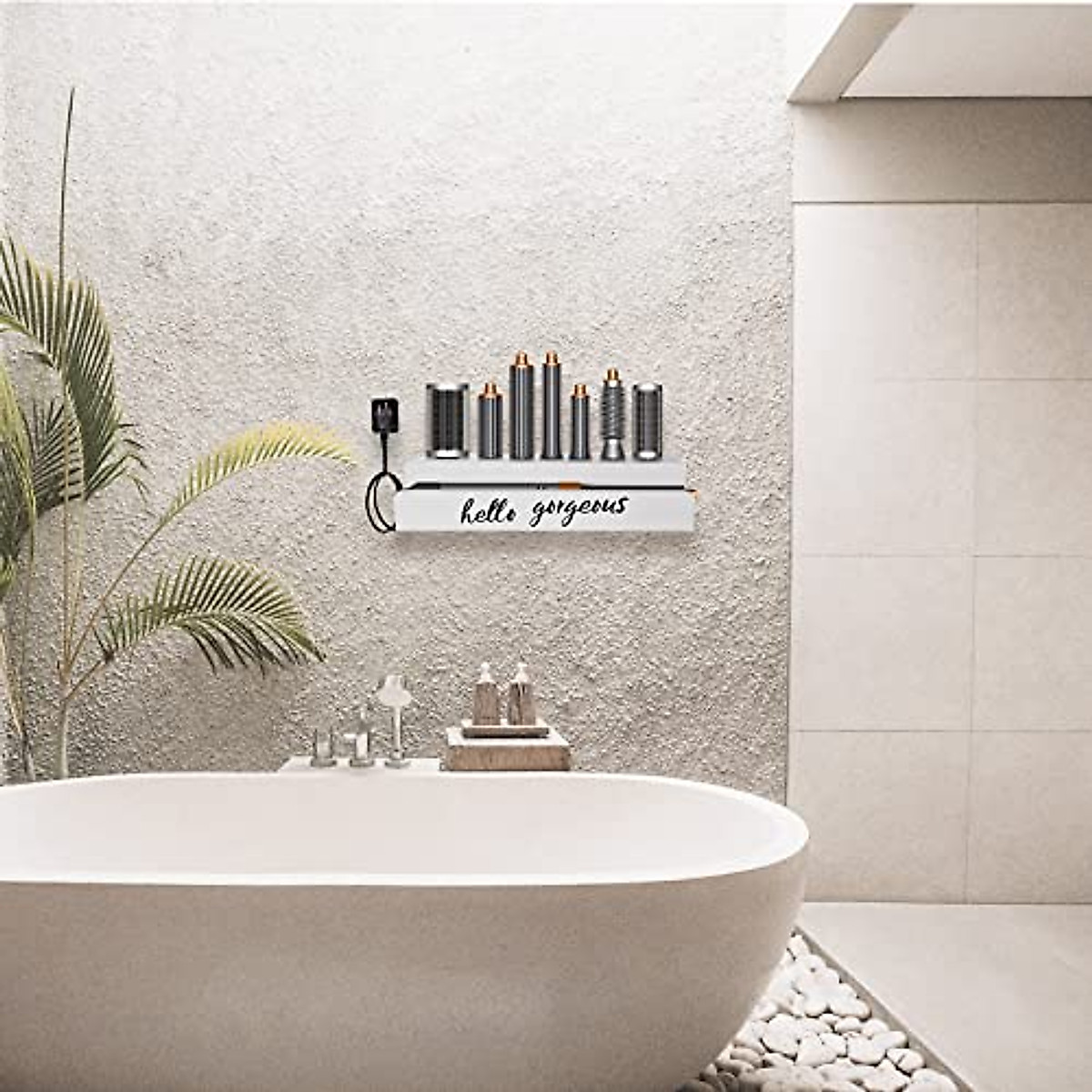 Storage Holder for Dyson Airwrap, Farmhouse Curling Iron Accessories Rack Wall Mount, Wood Hair Wrap Styler Tools Holder, Vacuum Attachments Display Stand for Bathroom Organizer (White)