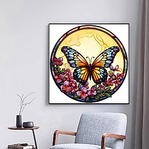 Euibziy Diamond Painting Kits for Adults Butterfly Stained Glass Diamond Art Kits for Kids Beginner DIY 5D Full Drill Crystal Rhinestone Arts and Crafts Gem ArDots Home Wall Decor 12x12 inch