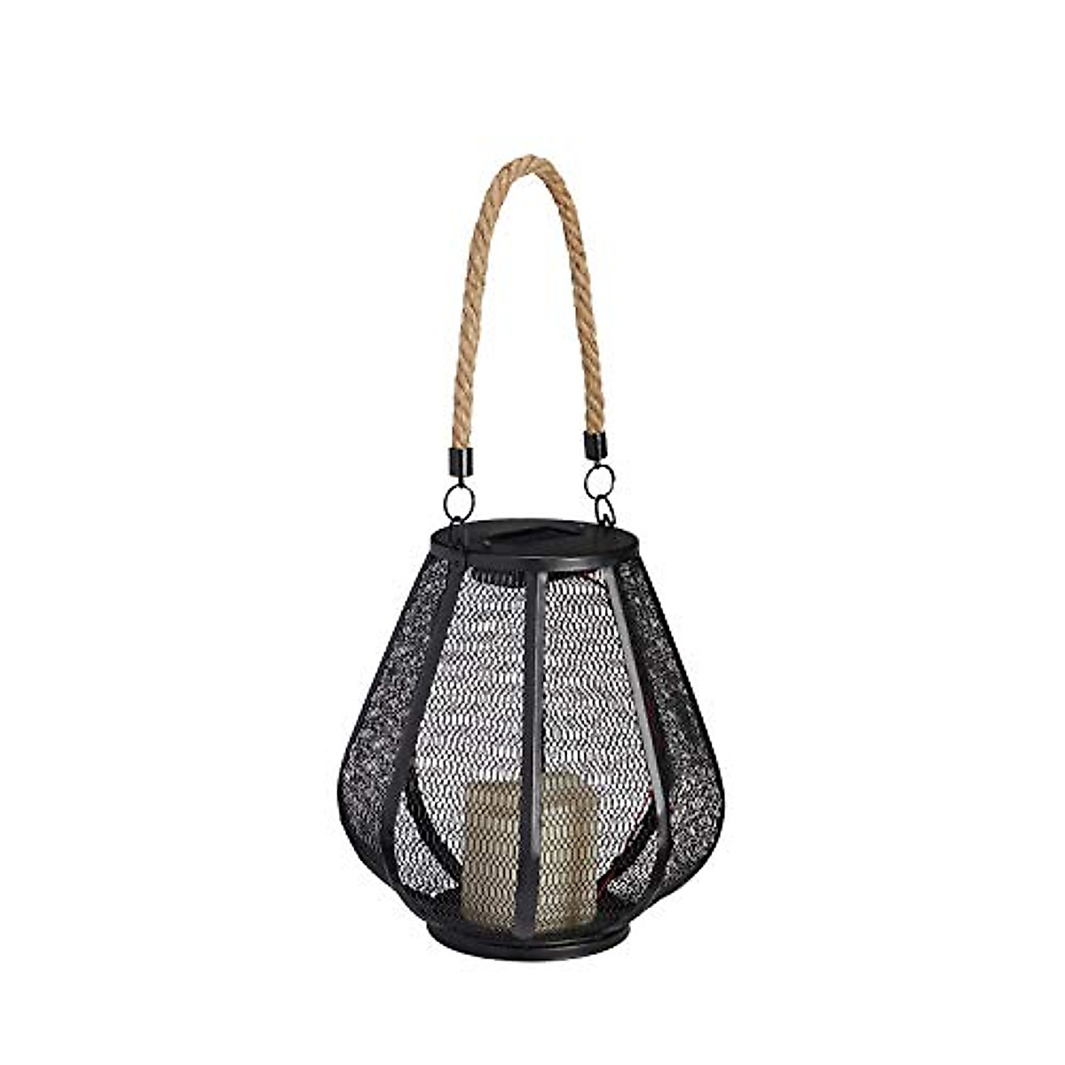 Lights4fun, Inc. 9.5” Black Mesh Metal Solar Powered LED Outdoor Garden & Patio Hanging or Table Lantern