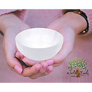 Selenite Bowl Crystal Holder - Sage Smudge Bowl, Moroccan, Polished, Hand-Carved for Cleansing, Charging Crystals, Smudging Offering Bowl, Spiritual Gifts, Wiccan Altar Supplies Gift Bag (3" Medium)