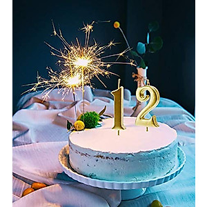 Bailym Gold 12th Birthday Candles, Number 12 Cake Topper for Birthday Decorations