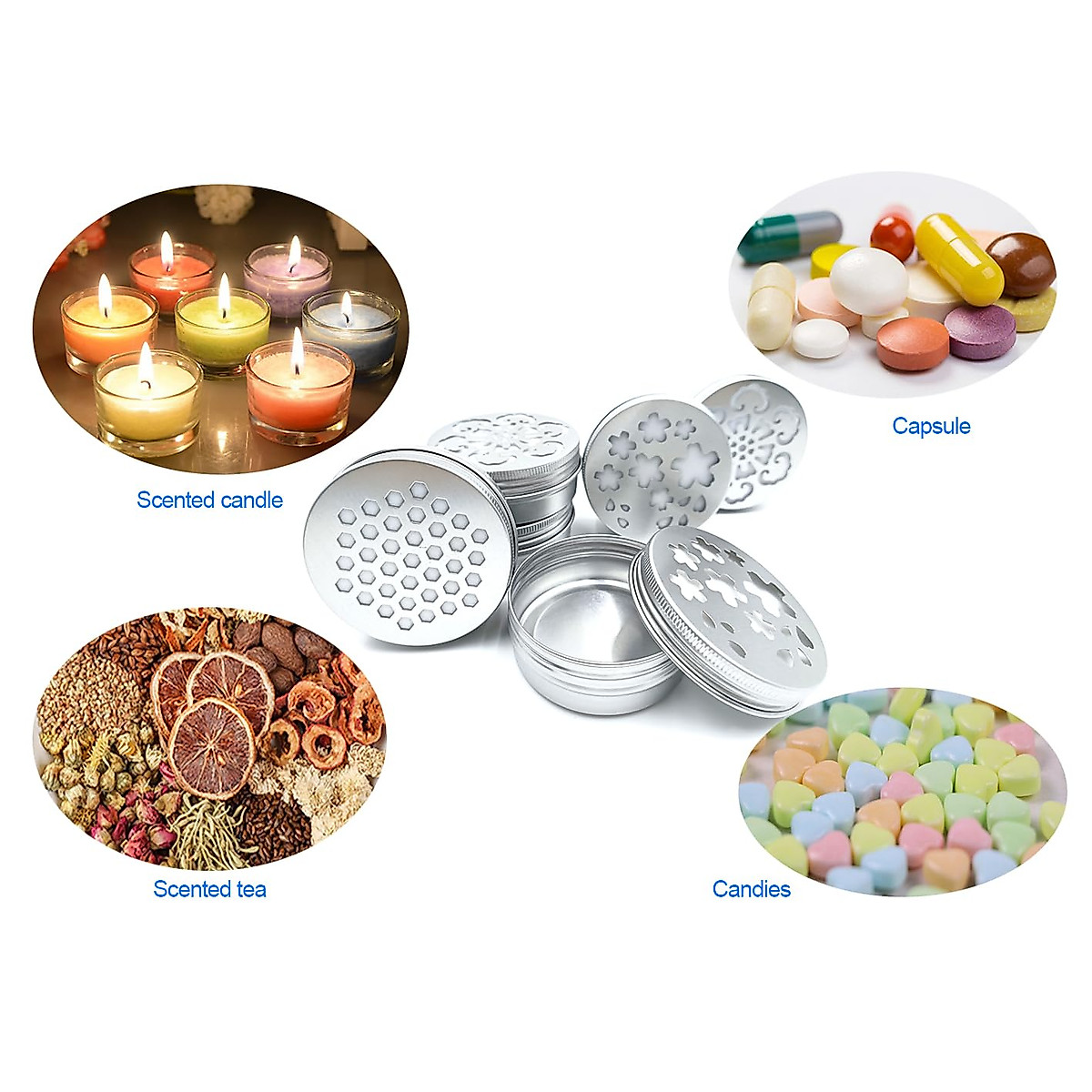 Aukousn, 12 Pack 2 Oz Aluminum Tins With Lids Empty Storage Containers for Air Freshener 3 Styles