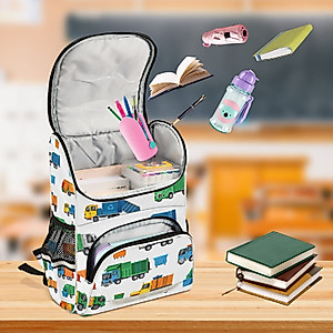 XUWU Custom Personalized Garbage Trucks Backpack with Reflective Strip for Kids Boys Girls Elementary School Bag Removable Chest Strap