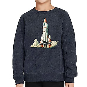 Space Rocket Toddler Raglan Sweatshirt - Spaceship Sponge Fleece Sweatshirt - Sci Fi Kids' Sweatshirt - Heather Navy, 4T