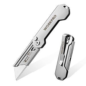 WORKPRO EDC Folding Utility Knife, Mini Box Cutter with Quick Open Axis Lock, Quick Change Blade Razor Knife, Foldable Small Pocket Knife with Belt Clip