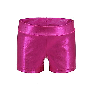 Girls Dance Short Gymnastics Athletic Shorts Sparkle Glitter Tumbling Bottoms (Rose red, 120)