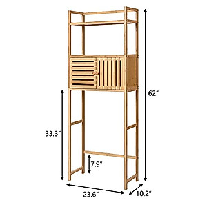 Finnhomy Over The Toilet Storage Cabinet with Doors, Over Toilet Bathroom Organizer, 3-Tier Bathroom Space Saver Organizer with Shelf, Multifunctional Toilet Rack, Natural Bamboo