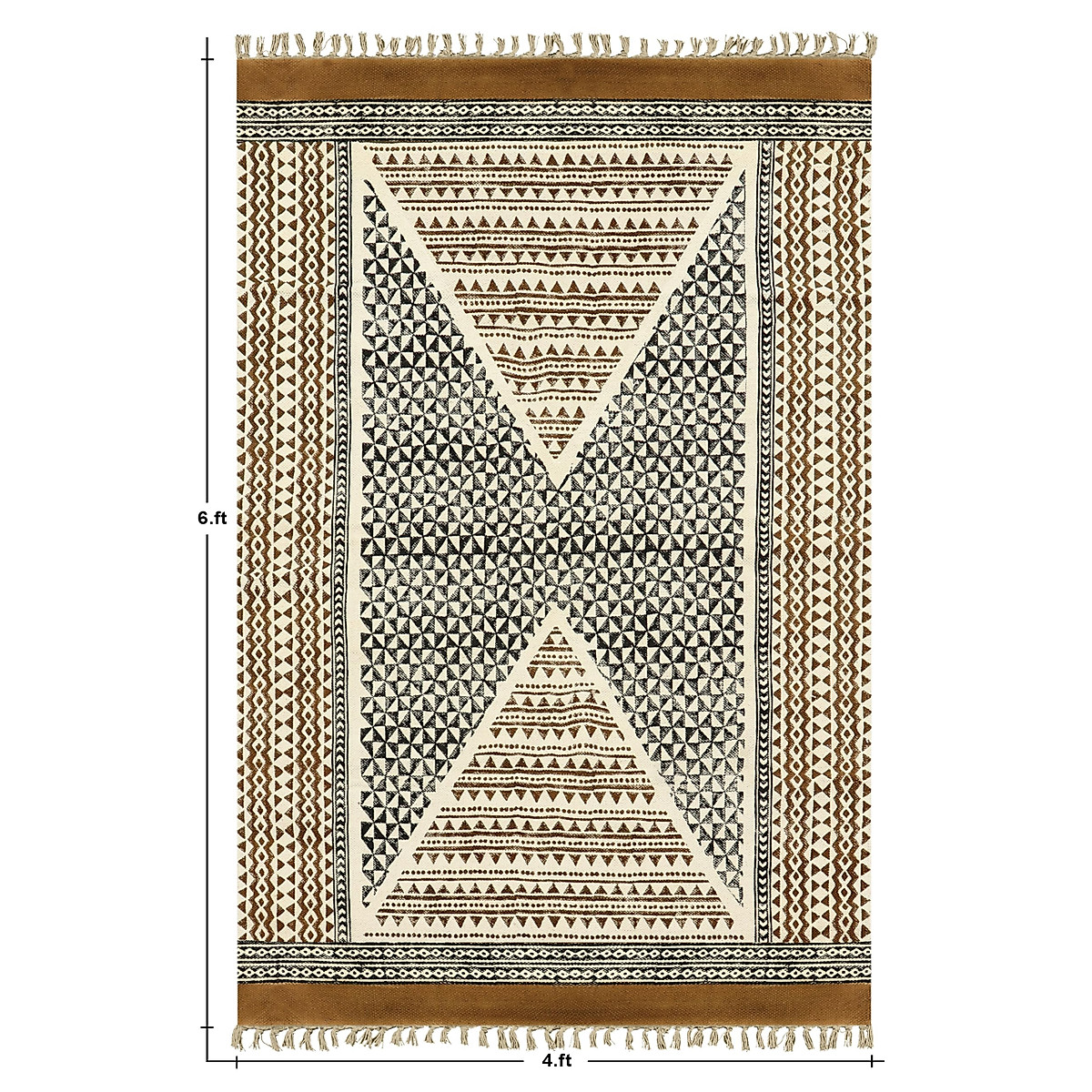CASAVANI Collection Runner - 5x10 Area Rug Black & Brown Cotton Dhurrie Geometric Kilim Rug Indoor Outdoor Use Carpet Flatweave Rugs for Home & Foyer Corridor Hallway & Stair Runner