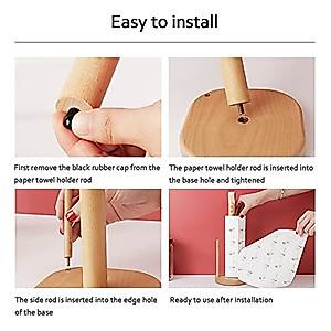 Paper towel holder LIU- Wooden Leather Handle Can Stand on The countertop or Hanging on The Wall for Home Kitchen Dining Living Room(Color:Beech)