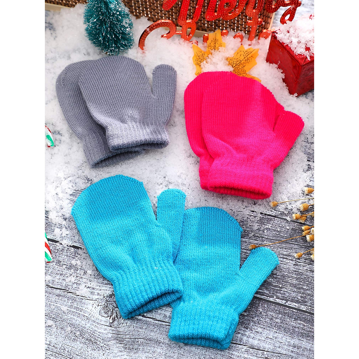 Sumind 12 Pairs Kids Mitten Knitted Toddler Mittens Winter Warm Stretch Gloves Infant Mitten Gloves for Boys Girls (Bright Colors)