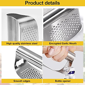 Stainless Steel Garlic Presser, 2024 Upgraded Rocker Garlic Mincer Garlic Press, Garlic Crusher with Peeler and Cleaning Brush, Manual Garlic Chopper for Smash Garlic Kitchen Tools (1 Pack)