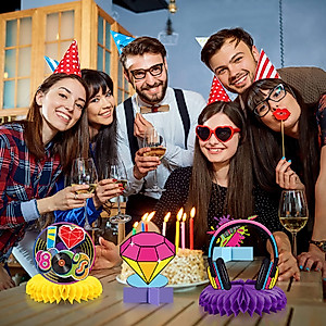 Pasimy 16 Pcs 80s Themed Honeycomb Centerpieces, 1980's Hip Hop Party Favors Retro Birthday party Table Toppers Centerpiece Photo Booth Props Decorations for Nostalgic Party Rock Hippie Party Supplies