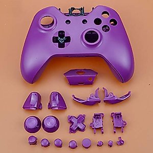 Full Housing Shell Case Cover + Middle Frame with Full Buttons for Xbox One Wireless Controller Without 3.5mm Jack Port (Purple)