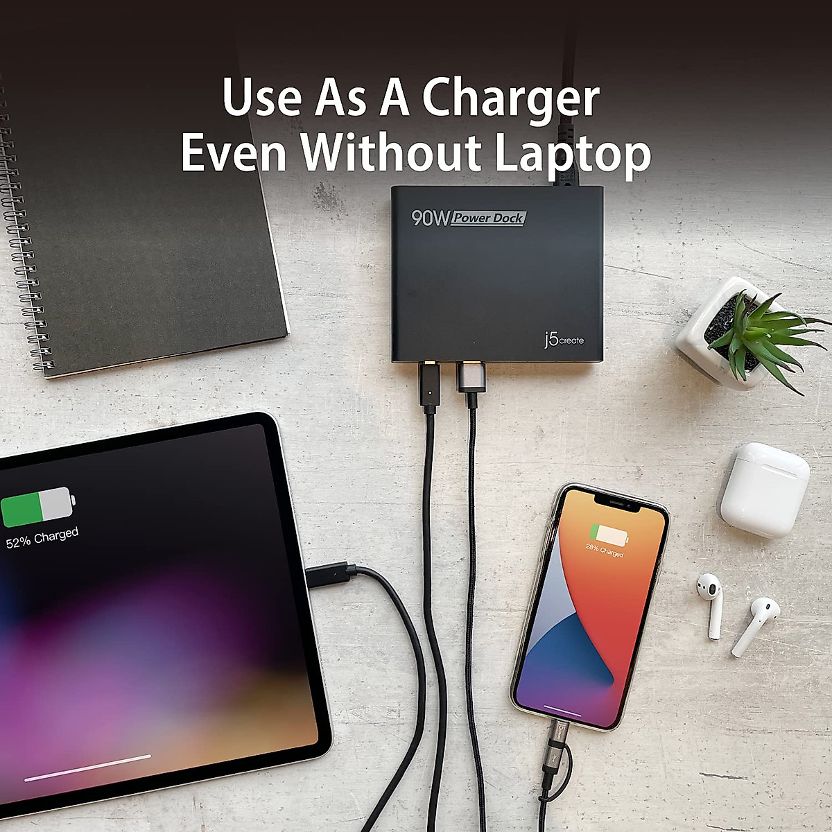 j5create USB-C Travel Dock with PD 65W Power Supply - for Travel or Business Trip - Charging Adapter Hub with 4K HDMI, USB-A x 2 - for MacBook Air/Pro 13, Surface Pro, and USB-C Laptop (JCDP392)