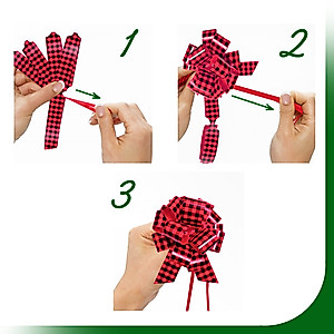 Eye-Catching Xmas Pull Bows for Easy Gift Wrapping with Ribbon - 5" Wide Wrap Bows for Christmas Tree Decoration, Holiday Décor, Present Wrapping, Baskets, Birthday, Easter - 12 Green & 12 Red Bows
