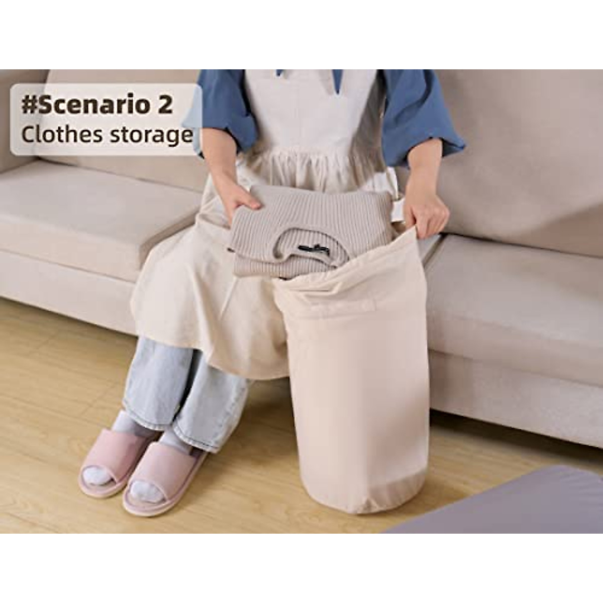 ECOWAN LIVING 26Gal Extra Large Cylindrical Comforter Quilt Blanket Pillow Storage Bag, Closet Organizer Storage Container, Reusable Drawstring Packing Bag, Durable, Moistureproof(Beige, XL, 2 bag)