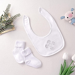 Booulfi Baby Boy's Christening Baptism Outfits Embroidered Cross White Bib and Socks Set 2 PCS