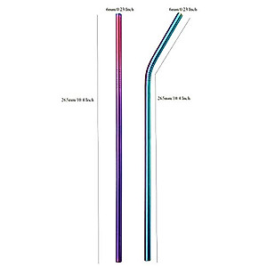 Reusable Metal Straws 50Pack.Ultra Long 10.5”Stainless Steel Drinking Straws in Bulk For Wholesale.265x6mm Straight Curved Straws for 20/30oz Tumblers Yeti (50pcs all straight Rainbow-10.5")