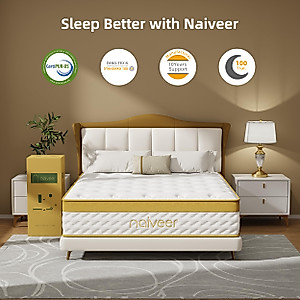 Naiveer Cooling Gel Memory Foam Hybrid Mattress, 10 Inch Twin Size Mattress in A Box with Pocket Springs for Back Pain & Pressure Relief, Medium Firm Feeling with CertiPUR-US Certified Foam