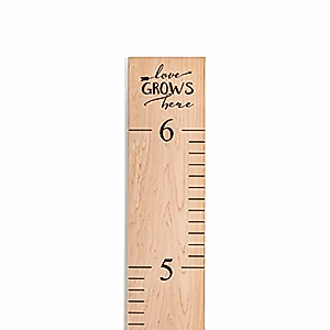Headwaters Studio Wooden Ruler Growth Chart for Kids, Boys & Girls - Height Chart & Height Measurement for Wall - Kids Nursery Wall Decor & Room Hanging Wall Decor - Love Grows Here - Gray